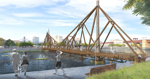 Un pont flottant en bois pour piétons et cyclistes à New York